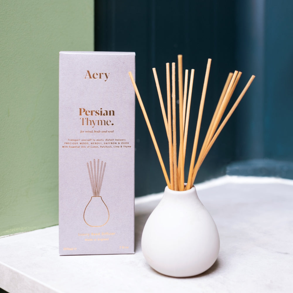Persian Thyme Reed Diffuser In A Reusable Light Grey Clay Vase | THE BRISTOL ARTISAN