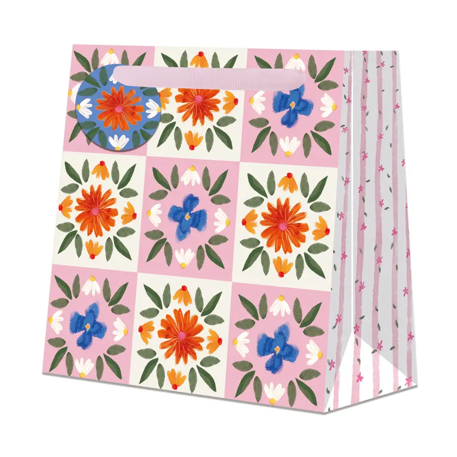 Gift Bag Small Square - Pink Blue Orange Flowers 15357086663031